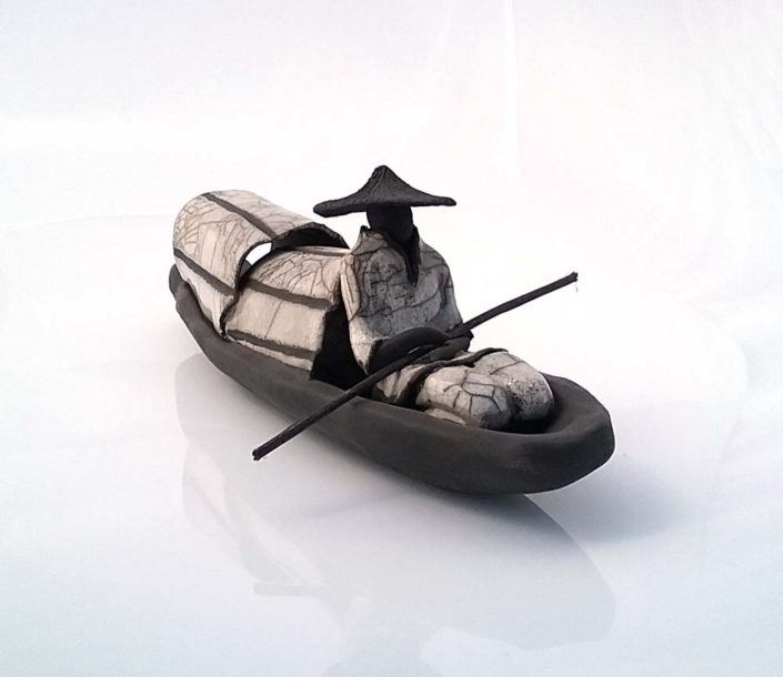 Jonque en céramique raku blanche - Anne Thiellet - céramiste Raku